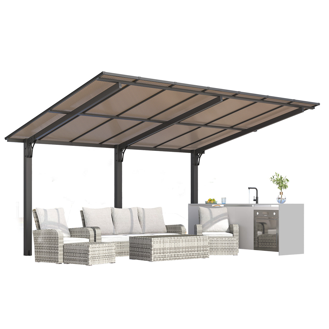 AECOJOY 14' x 10' Gazebo for Patio, Hard Top Lean to Gazebo Pergola Ca