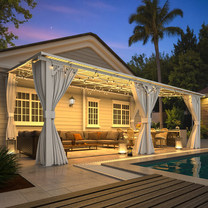 AECOJOY 20'x12' Wall Gazebo with Curtains and Mosquito Netting, White ...