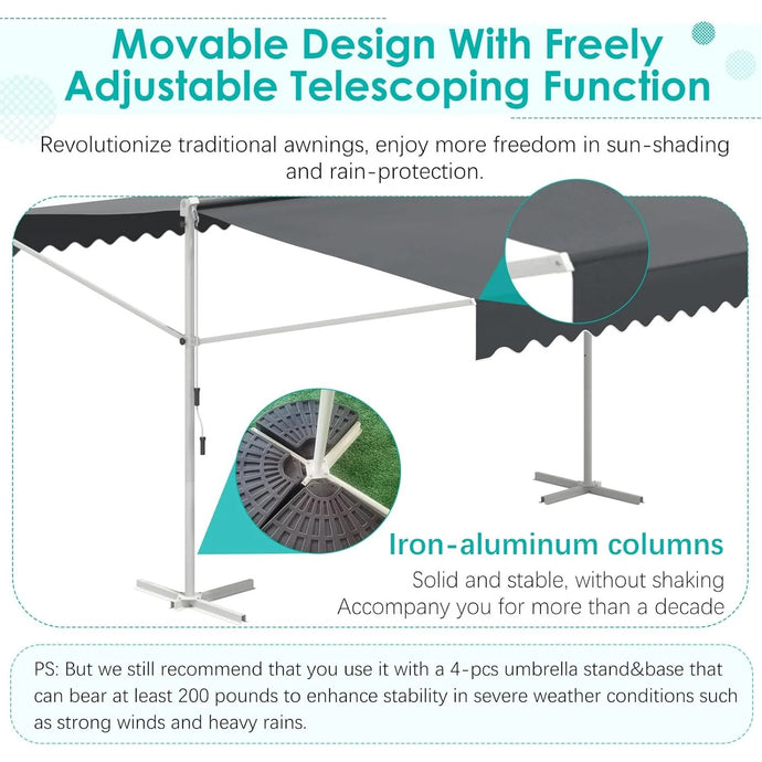 AECOJOY Free Standing Retractable Awning, 10'x10' Dual Side Patio Awni