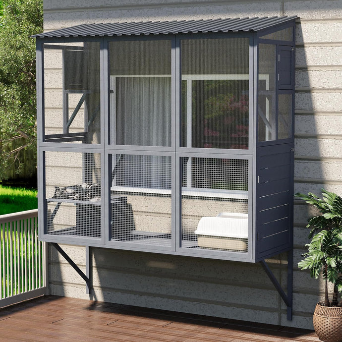 AECOJOY Outdoor Catio Enclosure - Large Window Cat House with 4 ...