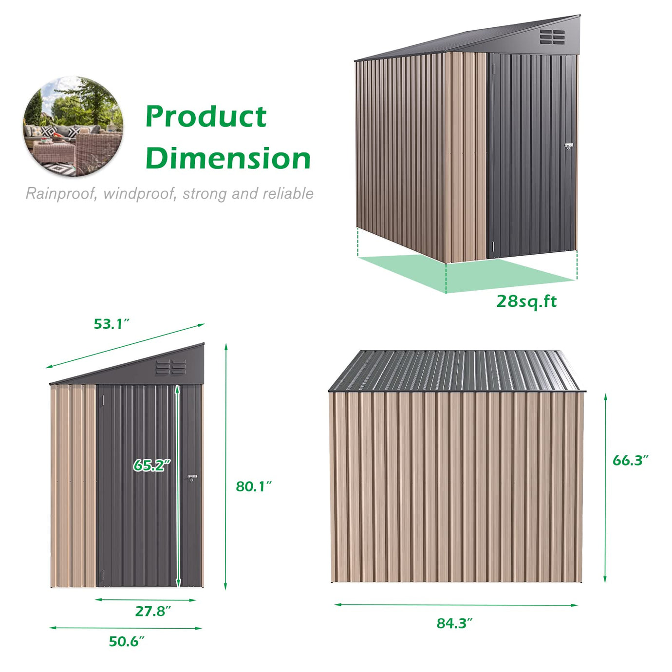 AECOJOY 4'x7' Lean to Shed Outdoor Storage Shed, Gray