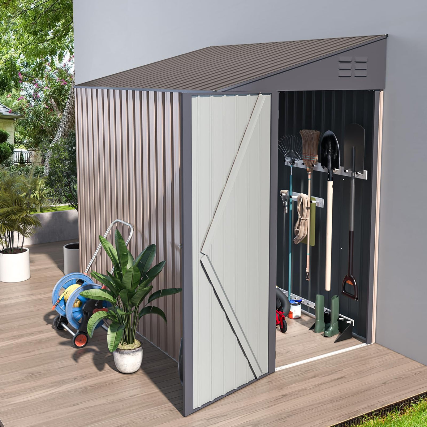 AECOJOY 4'x7' Lean to Shed Outdoor Storage Shed, Gray